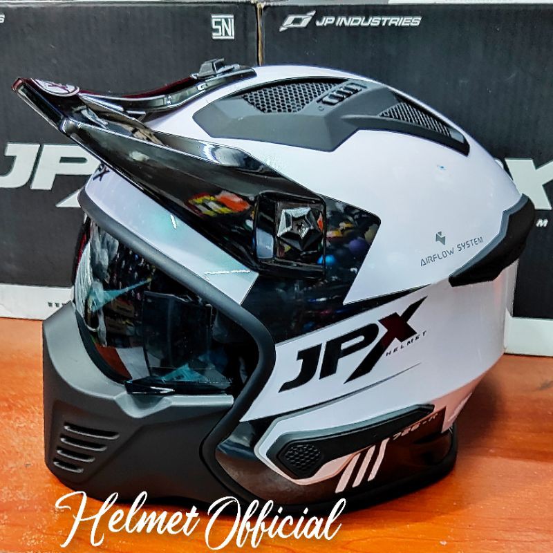 Jual Helm Jpx MX 726 R Full Face Half Face White Black | Shopee Indonesia