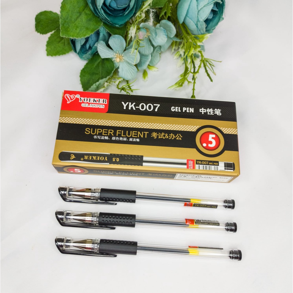 Jual Pulpen Yoeker YK-007A Gel Pen Super fluent Isi 12Pcs | Shopee ...