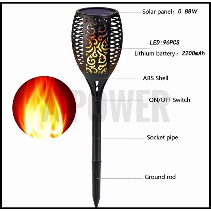 Jual Lovov - Lampu Taman Efek Api / Obor Tenaga Surya / Solar Cell (96 ...