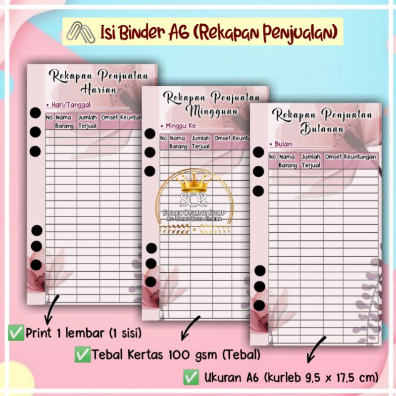 Jual Rekapan Penjualan | Kertas Binder A6 | Shopee Indonesia