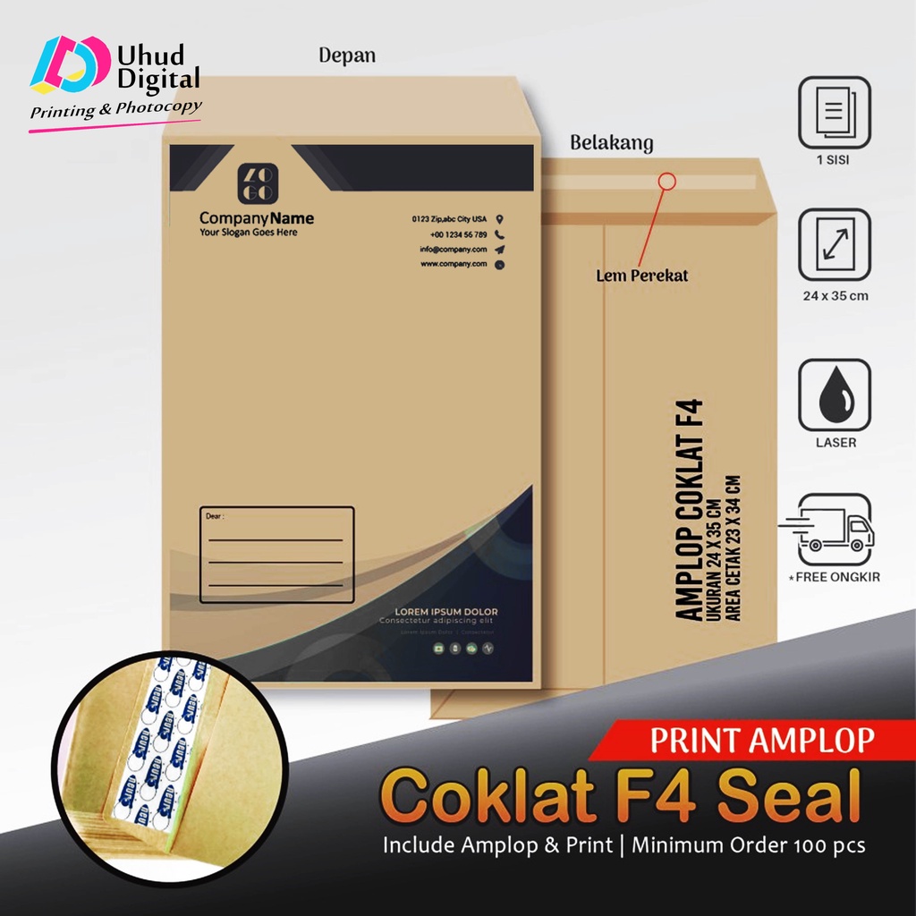 Jual PRINT CETAK AMPLOP COKLAT FOLIO F4 Seal | Shopee Indonesia