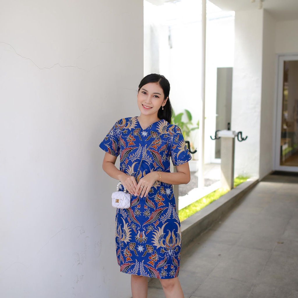 Jual Benang Raja Dress Batik Wanita Lengan Pendek Motif Mahkota Padi ...