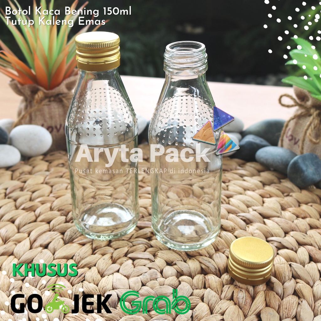 Jual Botol kaca bening 150ml bintik minuman jus susu kopi tutup kaleng ...
