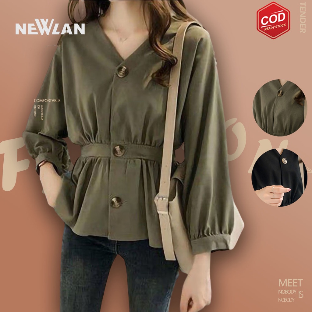 Jual Newlan XF009 Blouse Wanita Korea Kemeja Korean Style Wanita Blouse ...