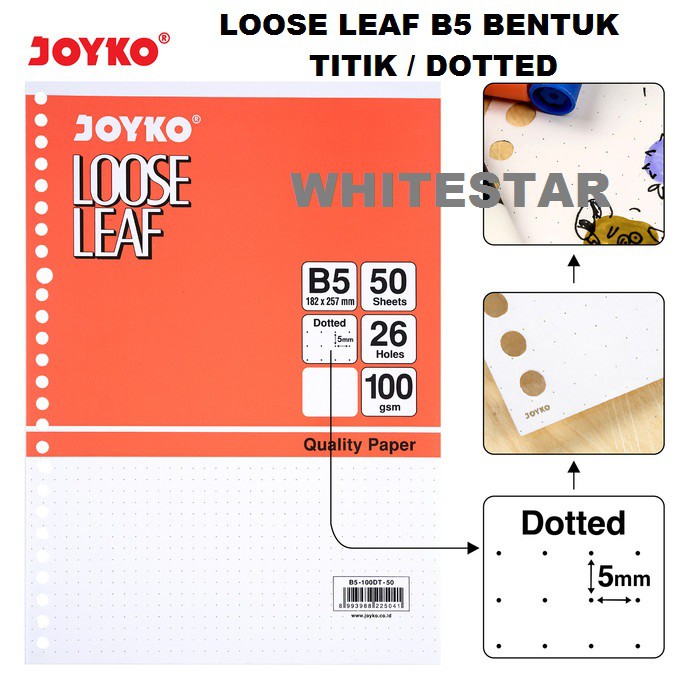 Jual loose leaf joyko ukuran B5 100gsm 50 lbr 26 holes - dotted / titik | Shopee Indonesia