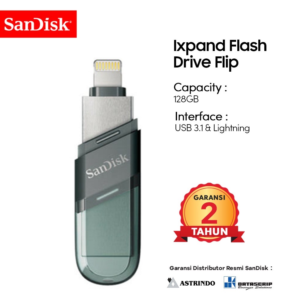 Jual SanDisk Original iXpand Flash Drive Flip 128GB Lightning USB 3.1 ...
