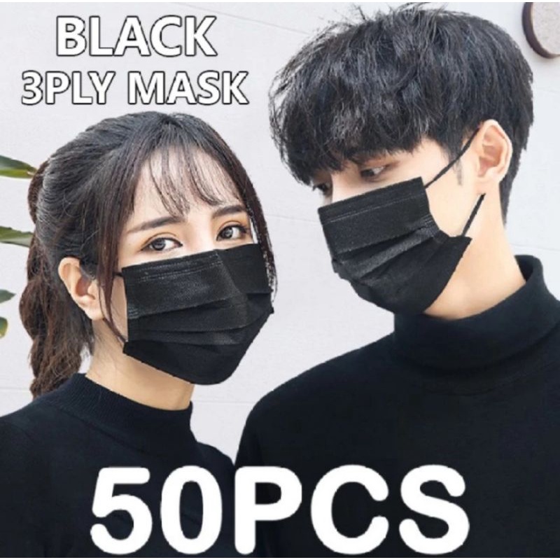 Jual masker 3ply hitam masker earloop black edition isi 50 Masker 3PLY ...