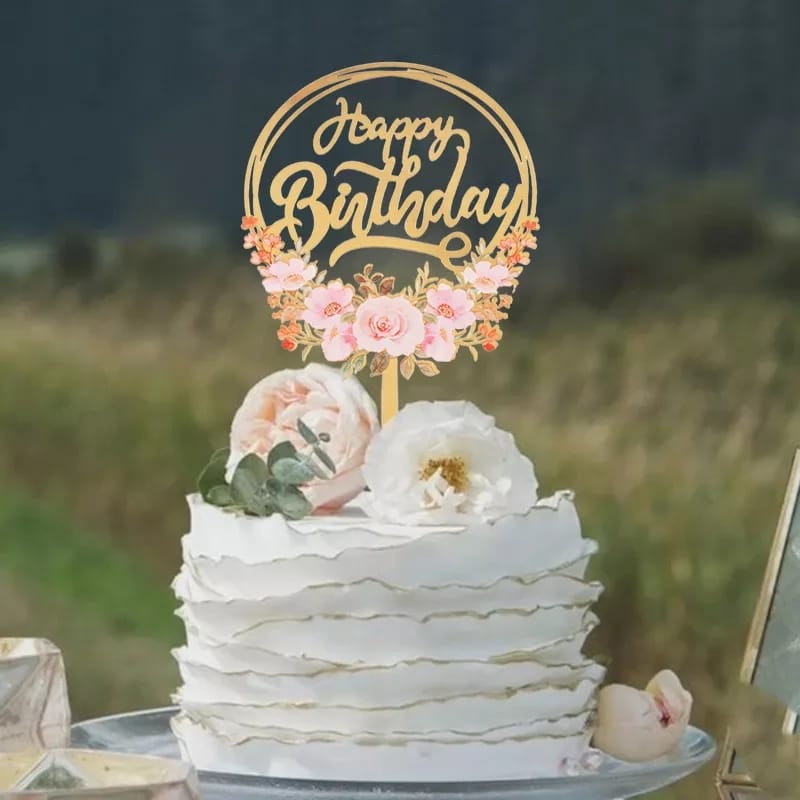 Jual Cake Topper Happy Birthday Akrilik / Dekorasi Kue Motif Bunga ...