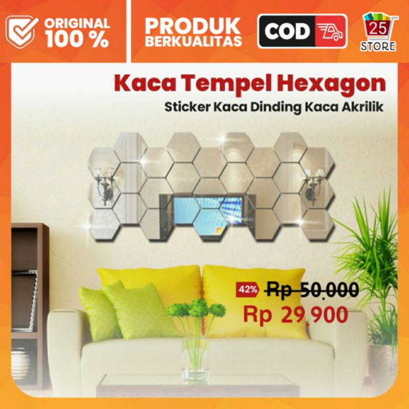 Jual Sticker Kaca Dekorasi Dinding Hexagon Mirror Acrylic 7 PCS Stiker ...