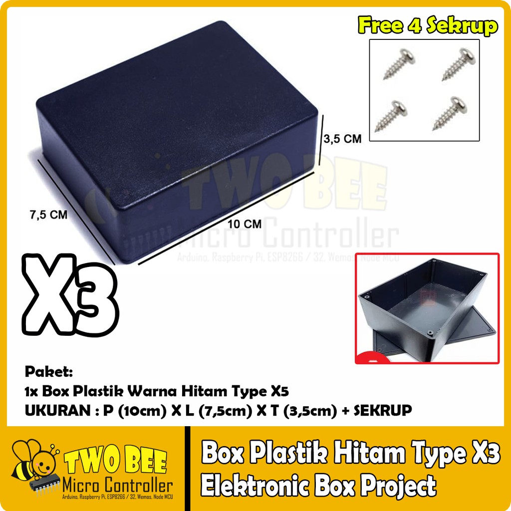 Jual BOX Plastik Hitam Type X3 Free Sekrup - Electronic Box Project ...