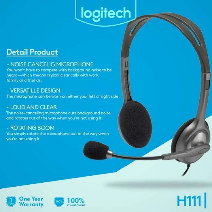 Jual Headset Logitech H110 H111 Stereo Microphone Garansi Resmi ...