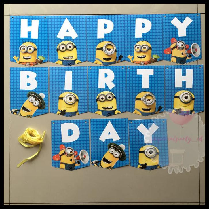 Jual Banner Bunting Flag Hbd Happy Birthday Ultah Minion Minions ...