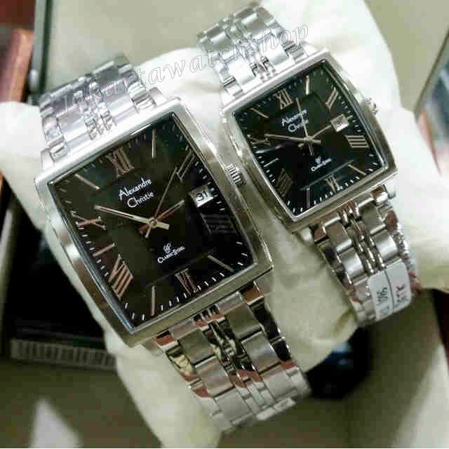 Jual JAM COUPLE ALEXANDRE CHRISTIE AC 8251 SILVER HITAM (ORIGINAL ...