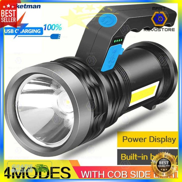 Jual Lampu Senter LED Waterproof USB 10W Cree XPE With COB | Shopee ...