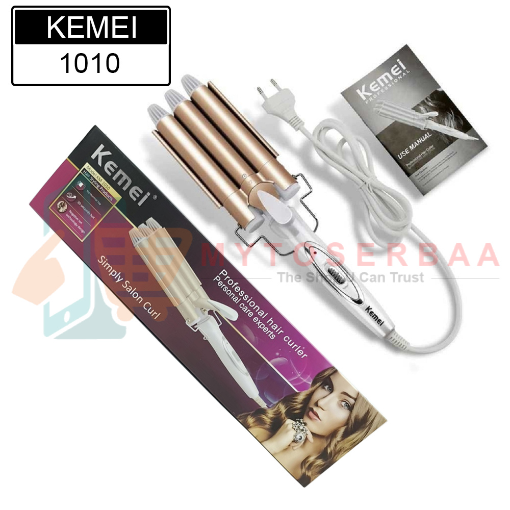Jual KEMEI / CT KM-1010 / Catokan Pengeriting Rambut 3 Barrel Mermaid Hair Curler Hair Waver ...