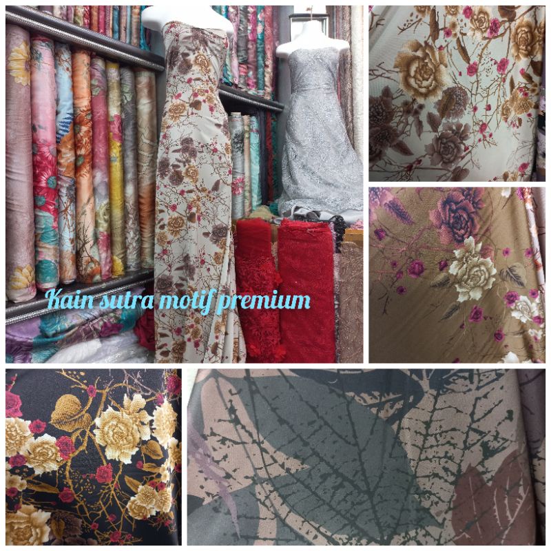 Jual kain sutra motif kembang kain sutra motif antik premium | Shopee ...