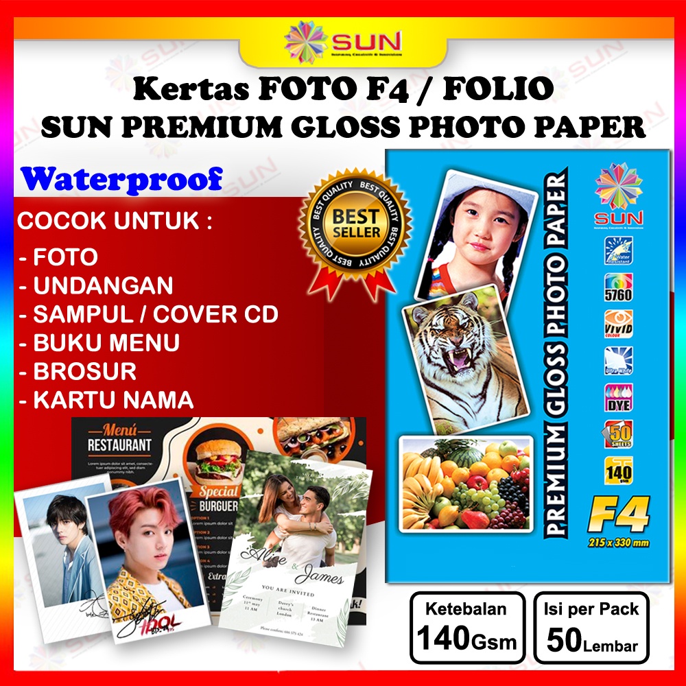 Jual Kertas Foto Folio F4 SUN Premium Photo Paper Glossy Folio 140 Gram ...