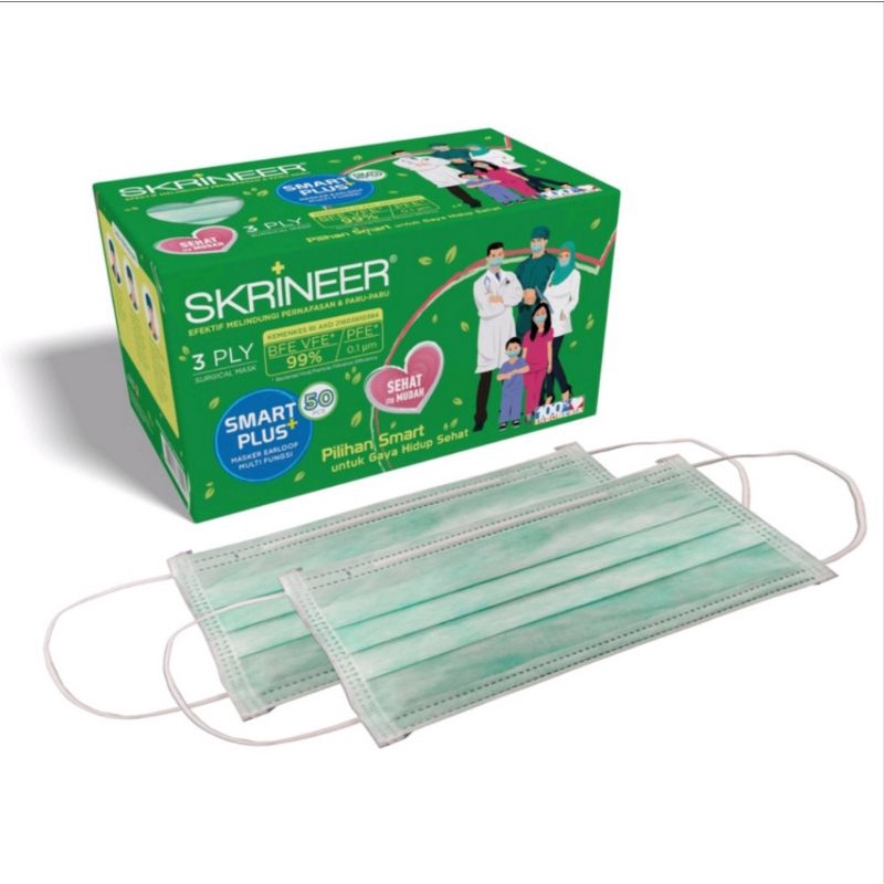 Jual Skrinner Smart Plus Masker 3 ply Earloop Box isi 50 pcs masker ...