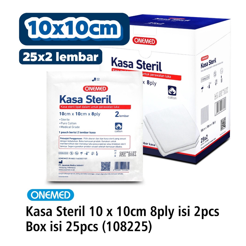 Jual Kasa Steril 10 x 10 cm OneMed 8 ply Isi 2 Lembar Box isi 25 Pouch ...