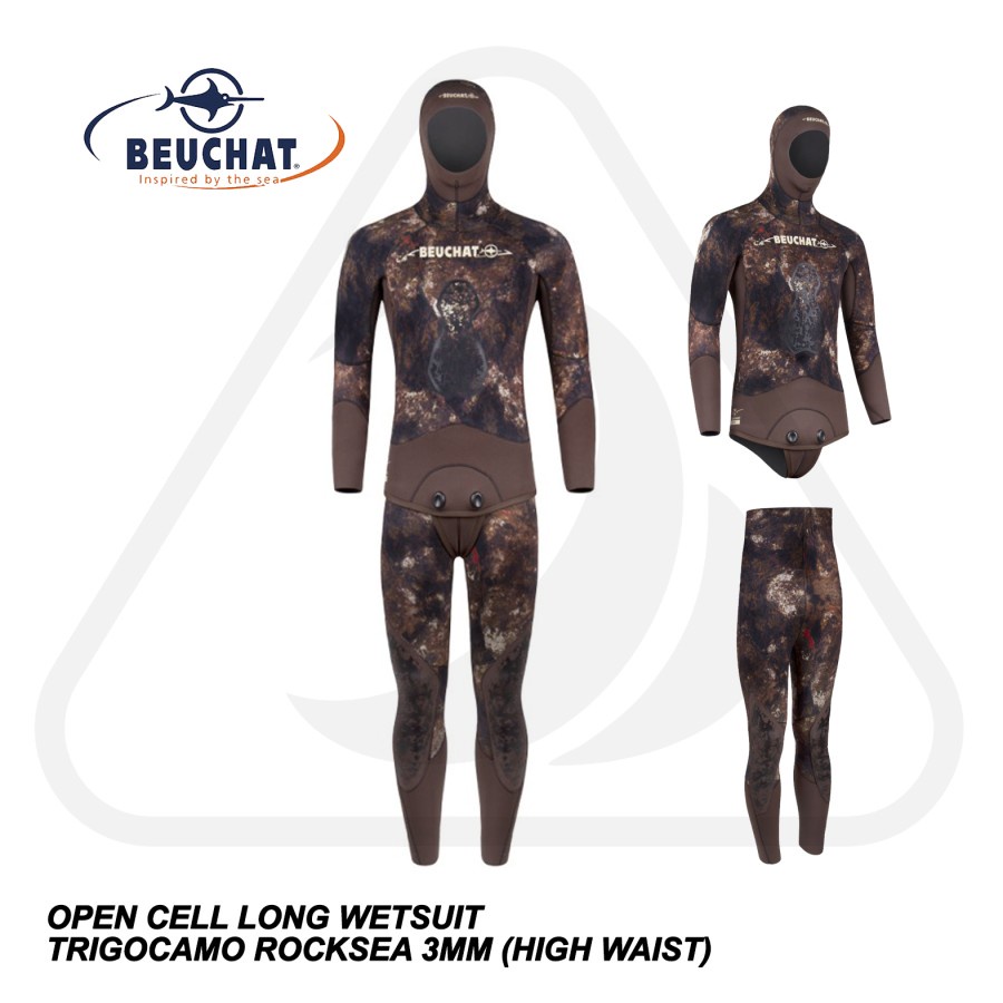 Jual Long Wetsuit Opencell Spearfishing Suits Camo Beuchat Rocksea 3MM ...