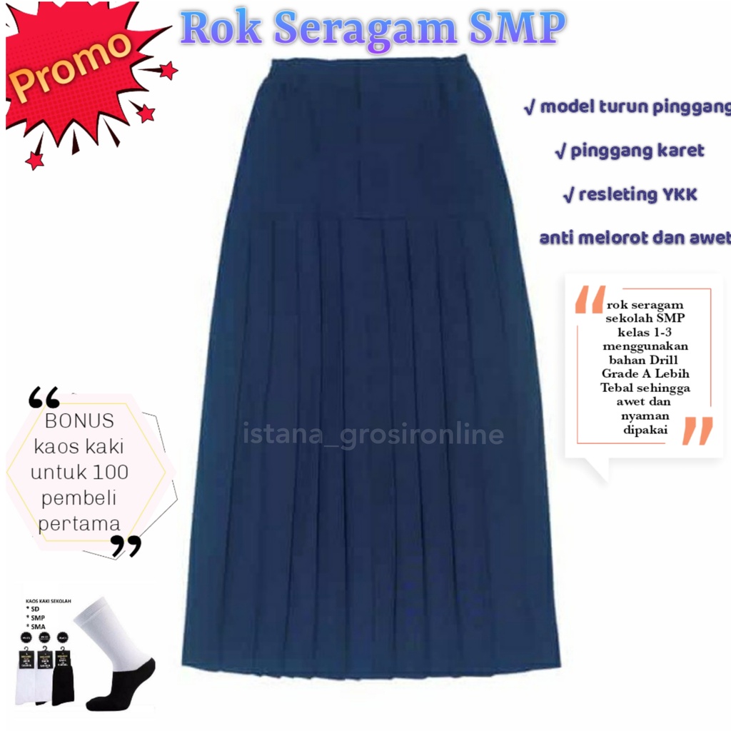 Jual Rok Panjang Seragam Sekolah SMP Biru Dongker Rok Plisir Maxi Span Pliskit Rok Rempel ...