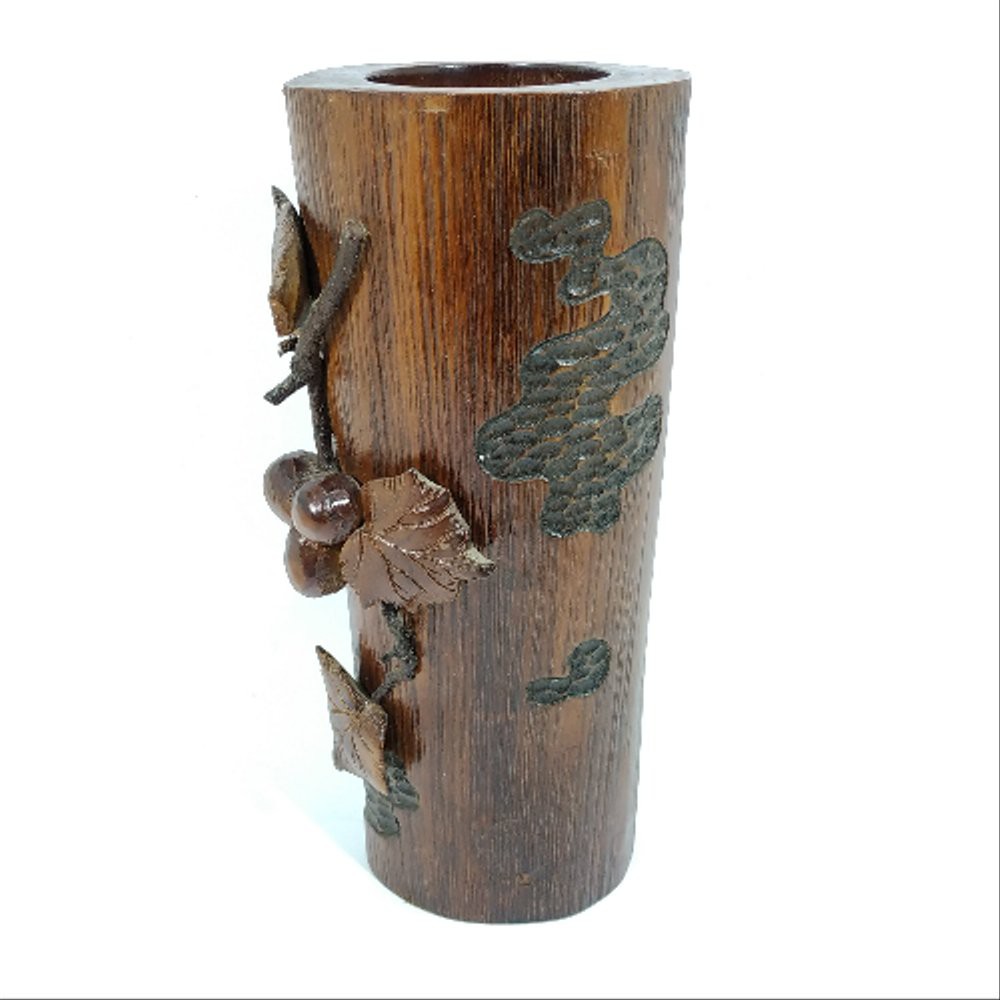 Jual Vas Bunga Kerajinan Kayu Jati Ukir Unik Antik Motif Bunga Tempel ...