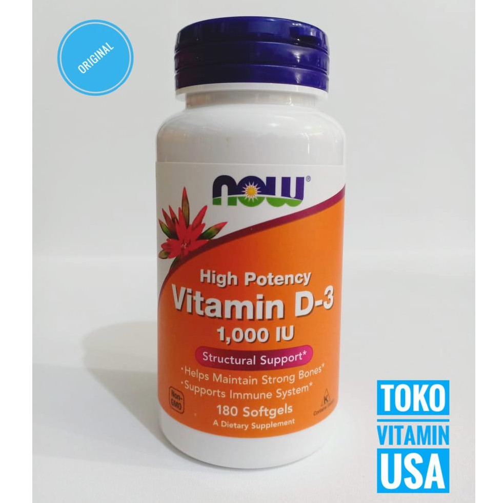 Jual Now Foods Vitamin D3 High Potency 1000 IU 180 Softgels | Shopee Indonesia