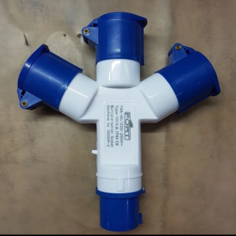 Jual Fort CEE Tee 3 cabang Industrial Plug Soket 3 pin 16A 3 way 1013 IP 44 | Shopee Indonesia