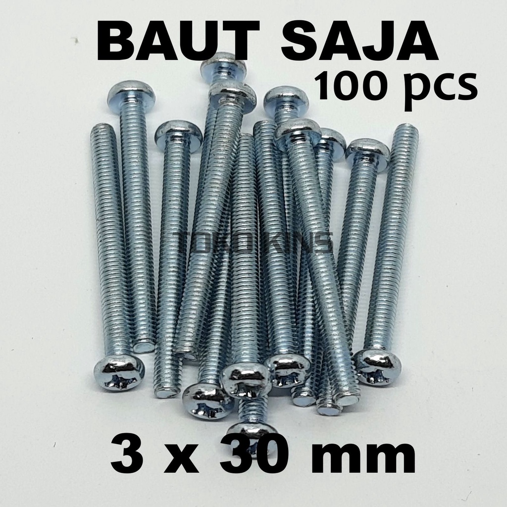 Jual JP M3 x 30 per 100 pcs Baut kepala obeng plus 3mm 3 x 30 mm | Shopee Indonesia