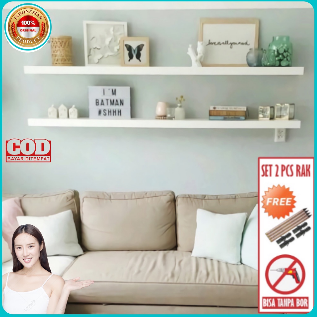 Jual Rak Hiasan Dinding 100cm x 10 cm Set 2 Buah/Ambalan Dinding Kayu ...