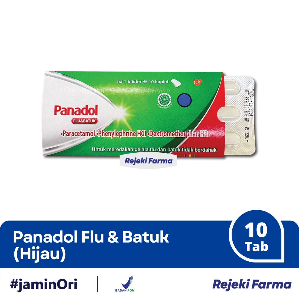 Jual PANADOL HIJAU flu dan batuk 1 Strip Blister 10 Tablet tab kaplet ...