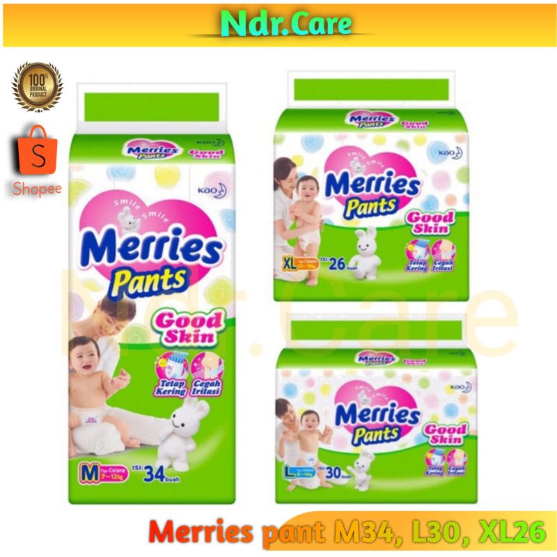 Jual Merries popok celana Diapers S40,M34, L30, XL26 | Shopee Indonesia