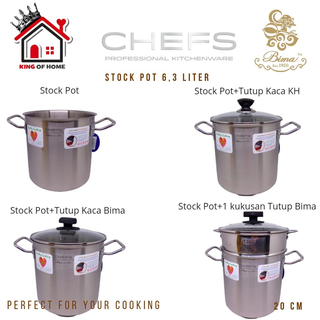 Jual Bima Chefs Stock Pot 20cm 6,3Liter 3-Ply Stainless Steel 304 Panci ...