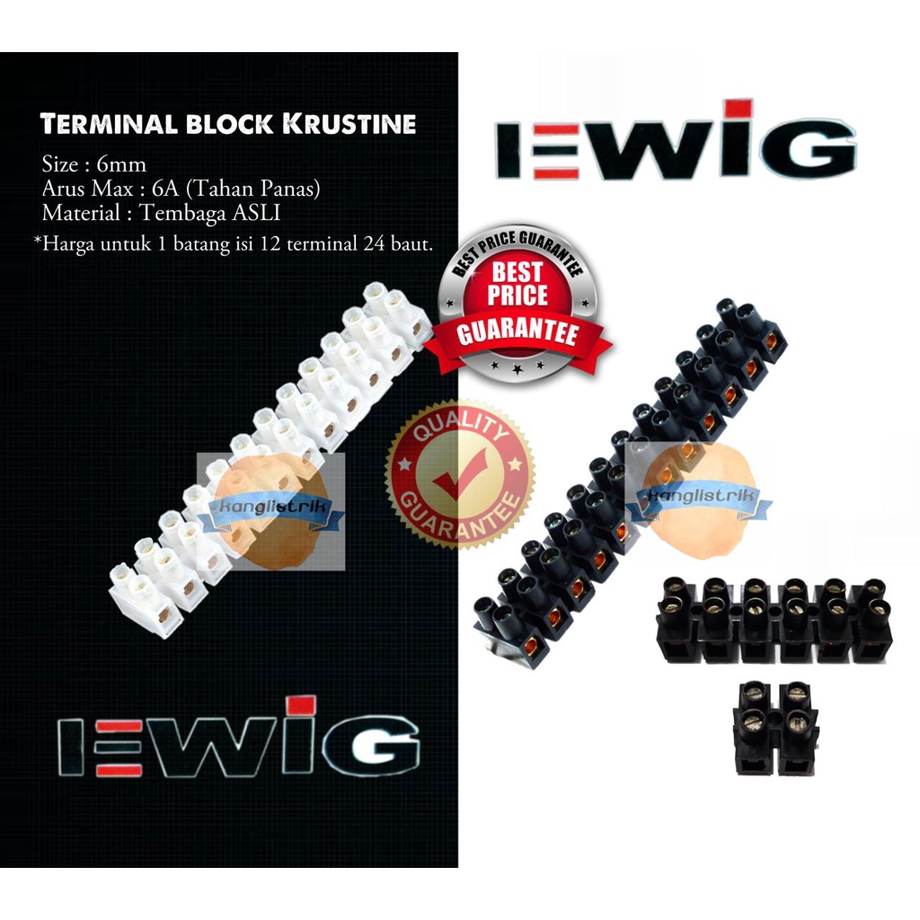 Jual Terminal Krustin 6mm 6A EWIG Terminal Klustin 6mm (Putih/Hitam ...