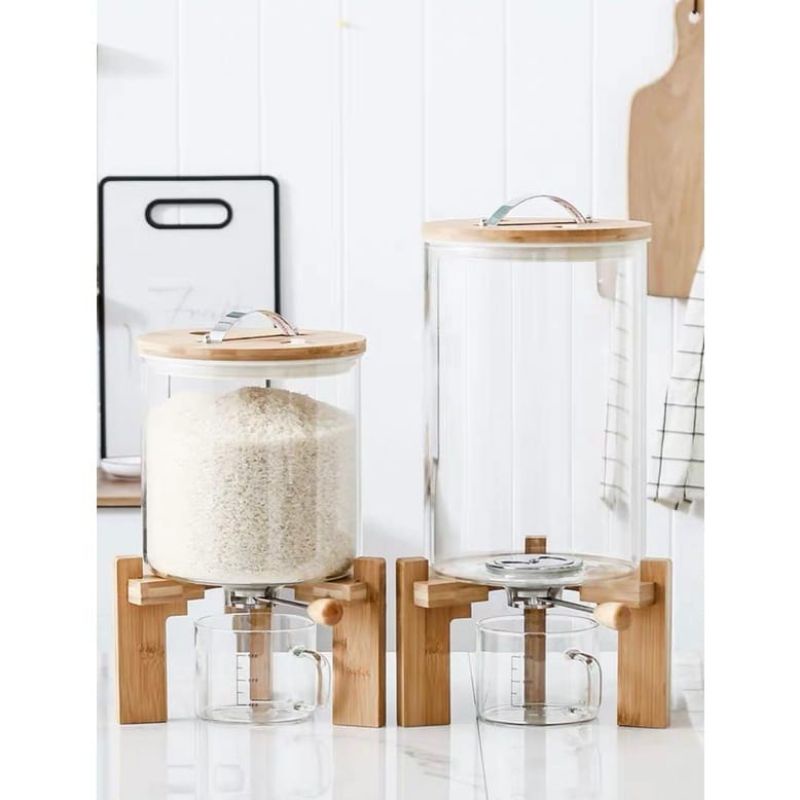 Jual Wooden rice dispenser 7,5 LITER tempat penyimpanan beras aesthetic ...