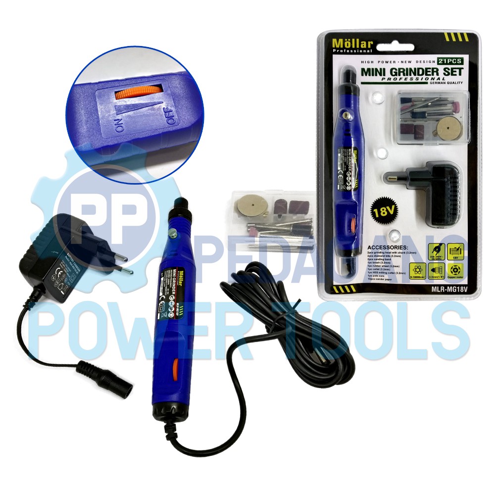 Jual MOLLAR 18V MINI GRINDER LISTRIK SET 21 PCS BOR GERINDA TUNER ...