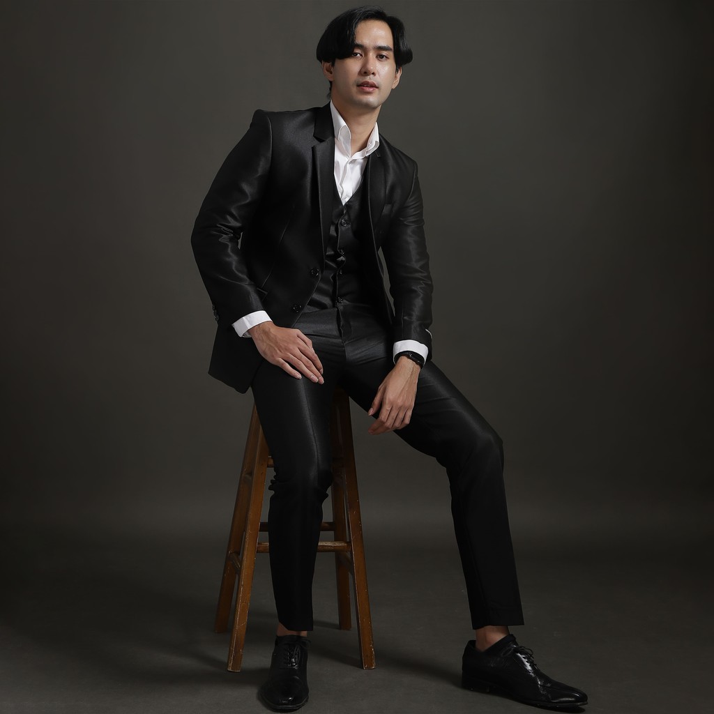 Jual Setelan Jas Celana & Rompi Pria - Hitam Mengkilap - GOLDY OUTFIT ...