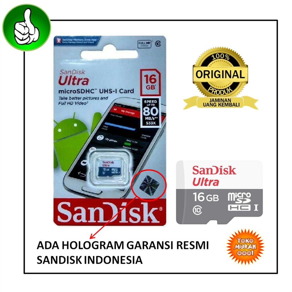 Jual MEMORY CARD MICRO SD SANDISK ULTRA 16GB / 32GB / 64GB 80MB/S ...