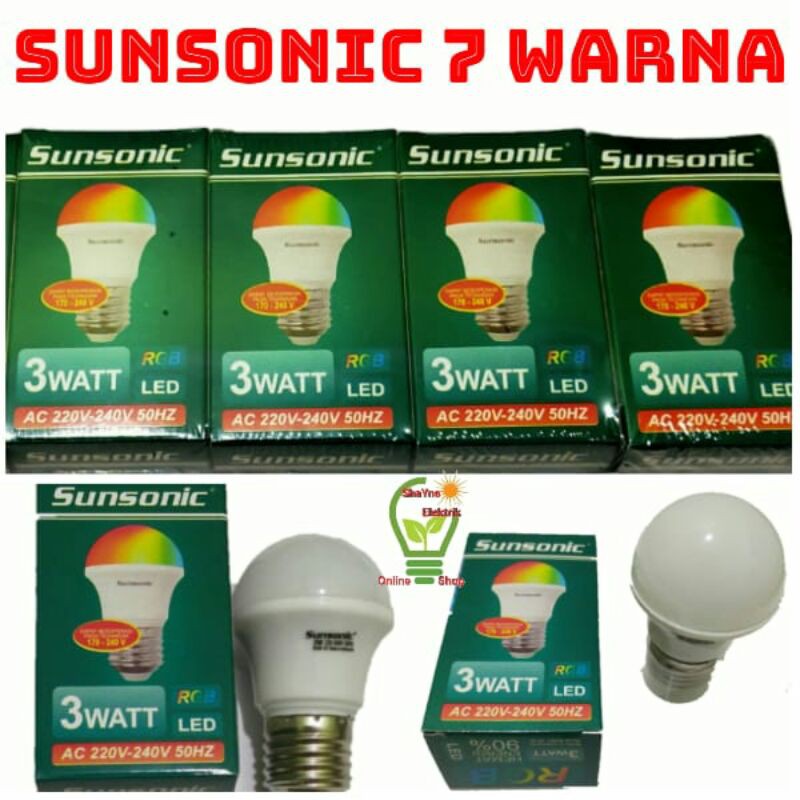 Jual Lampu Led SUNSONIC 3w 3 Watt RGB Banyak Warna Warni Cahaya Dalam 1 ...