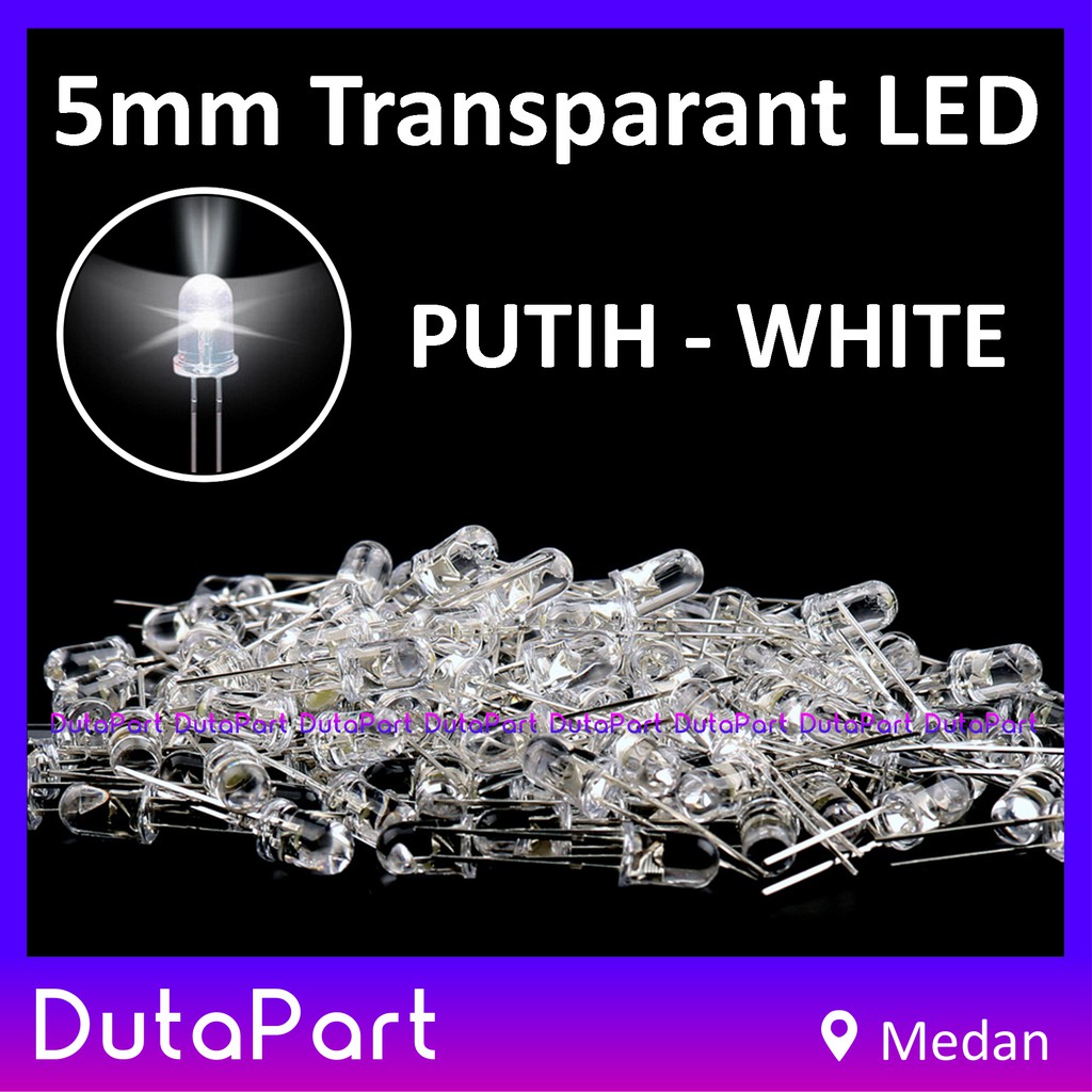 Jual LED 5mm PUTIH WHITE Transparant Bening F5 LED Dioda KUALITAS BAGUS ...