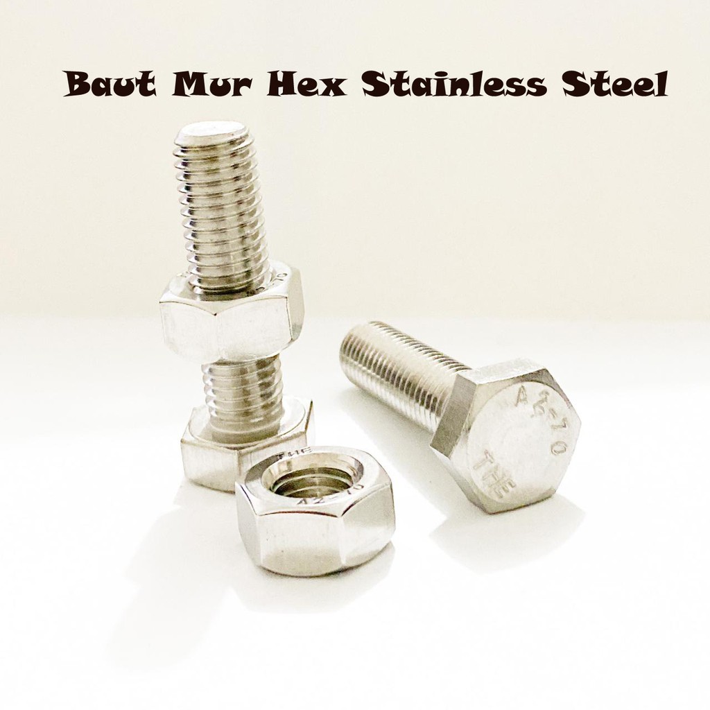 Jual Baut Mur Hex M12 x45mm - Baut Hex Stainless Steel | Shopee Indonesia
