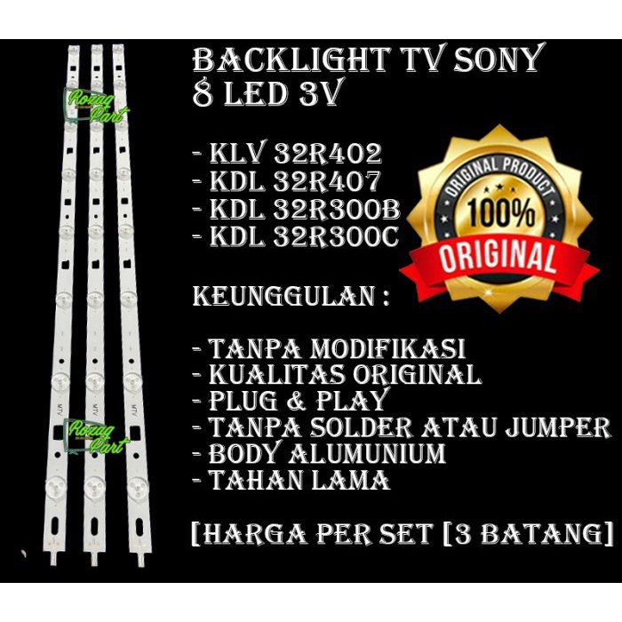 Jual Lampu Backlight TV Sony 32 inc inchi Type KDL 32R300 B 8 Led 3 Volt | Shopee Indonesia