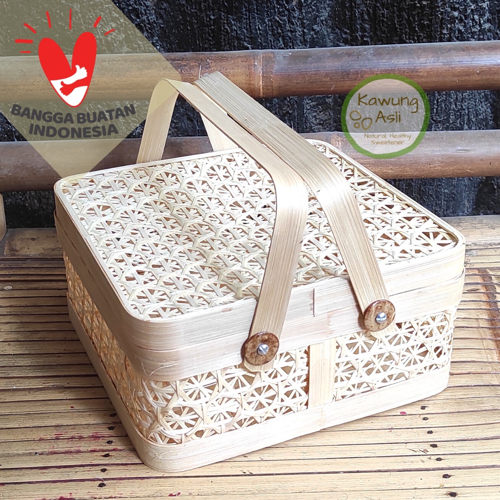 Jual Keranjang Rantang Hampers Anyaman Bambu Kotak Hantaran Pernikahan Mata Itik/ Sarang Laba ...