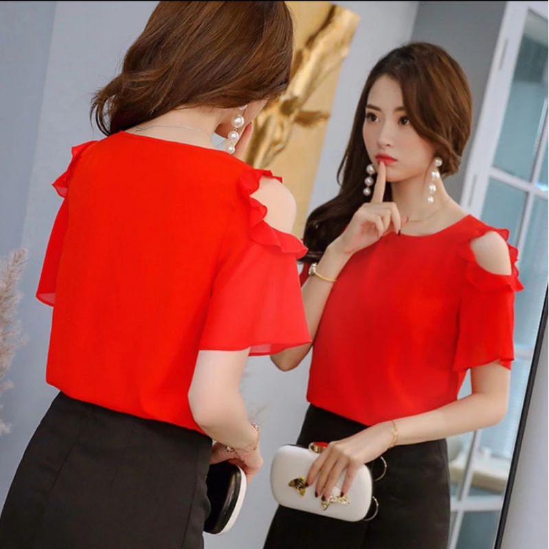 Jual baju offshoulder import bahan sifon | Shopee Indonesia