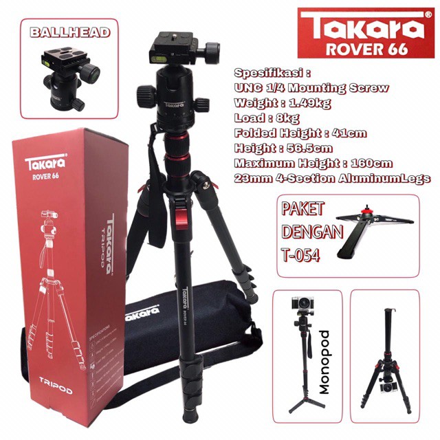 Jual Tripod TAKARA ROVER 66 TRAVEL TRIPOD MONOPOD PAKET PLUS T054 ...
