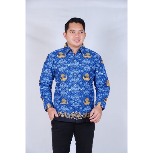 Jual Seragam Batik korpri pria full furing kerah biru/ batik korpri pria / seragam pns batik ...