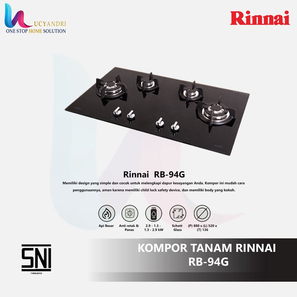 Jual Rinai Kompor Gas Tanam 4 Tungku Rinnai RB-94G / RB 94 G ORIGINAL | Shopee Indonesia