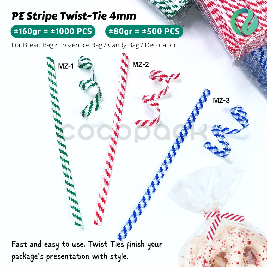 Jual PE Stripe Twist Tie Kawat Ikat Dekorasi Plastik Roti Permen 4MM ...