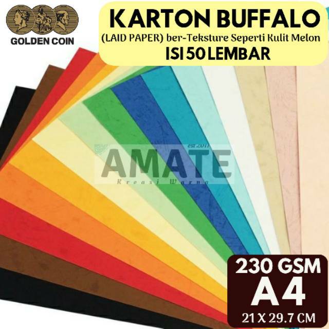 Jual Kertas Karton Buffalo 230g A4 Warna (50 sheets) Full Teksture ...