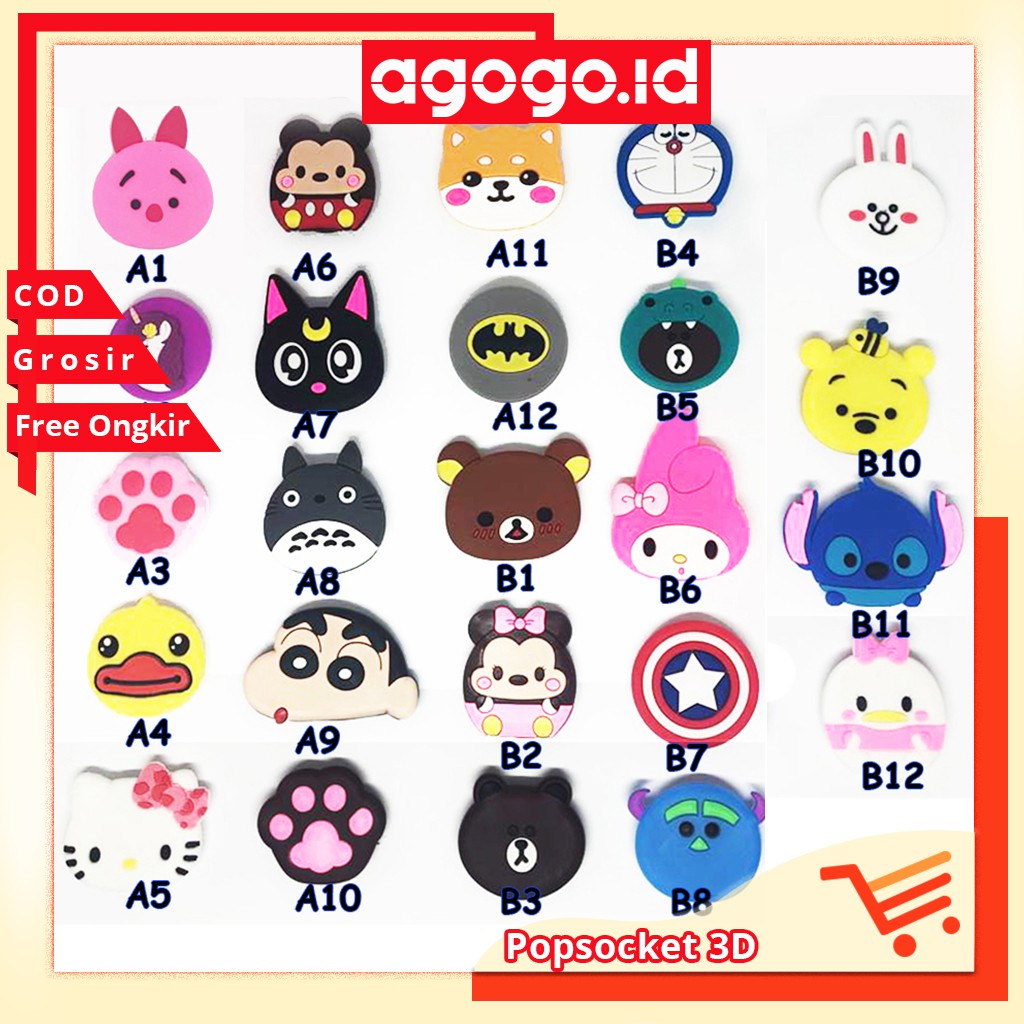 Jual AGG-100 Popsocket 3D Karakter/ 3D Cartoon Popsockets/ Popsocket ...